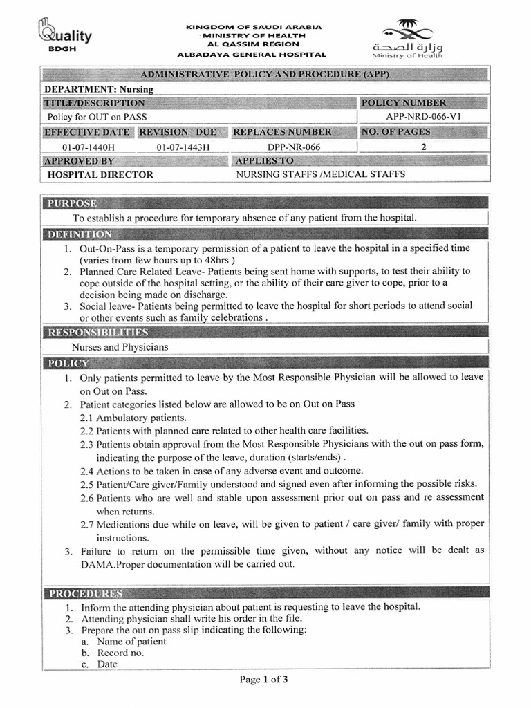 Out On Pass Policy | PDF | Economics Of Service Industries | Health Policy