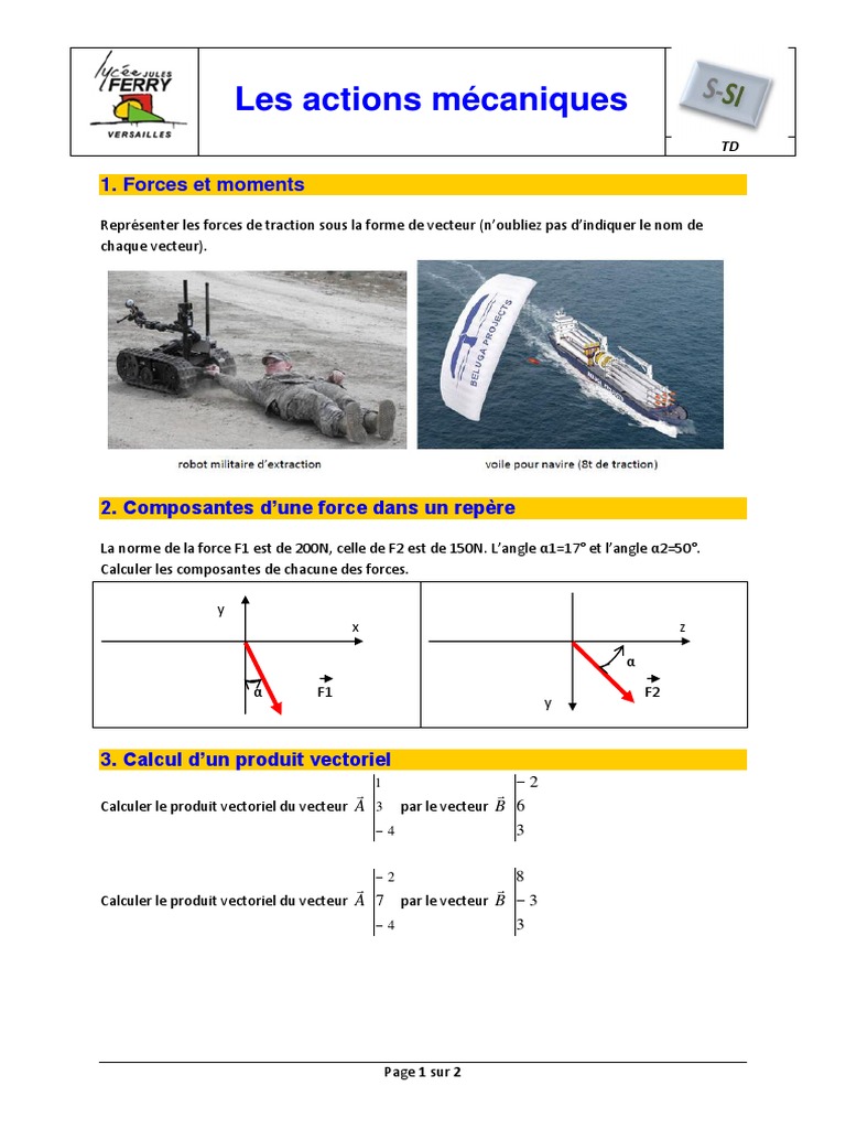 TD Cours Actions Meca v4 | PDF | Moment d'une force | Obliger