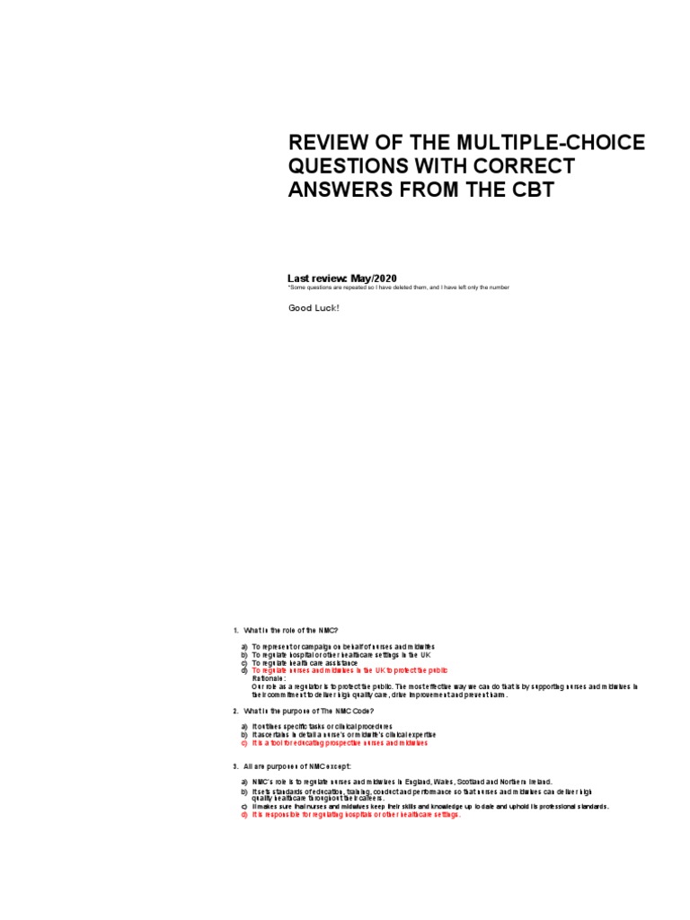 NMC CBT REVIEW | PDF | Midwife | Leadership