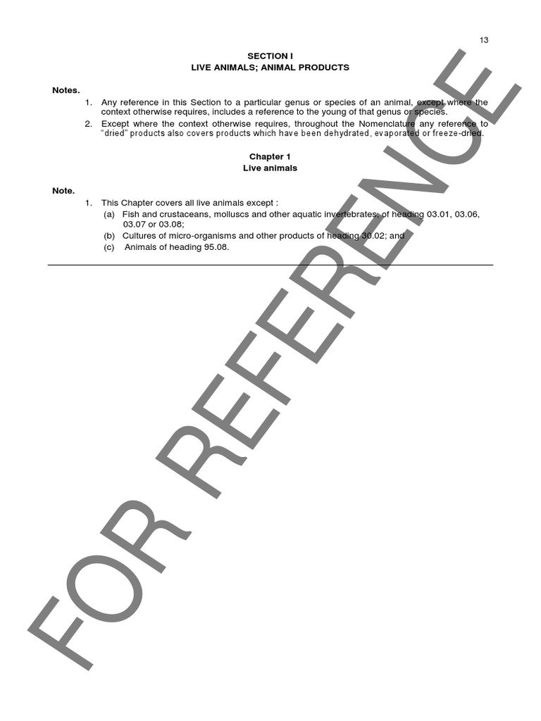 For Reference: Section I Live Animals Animal Products Notes | PDF ...