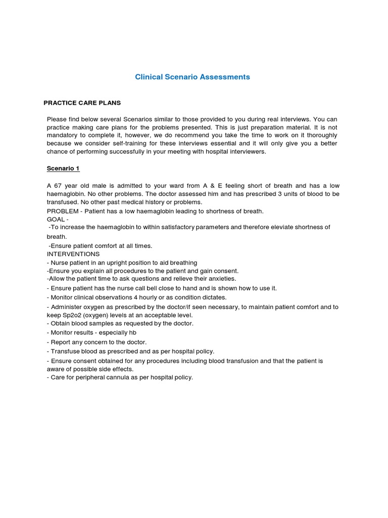 Nursing Clinical Scenario Practice Guide | PDF | Nausea | Vomiting