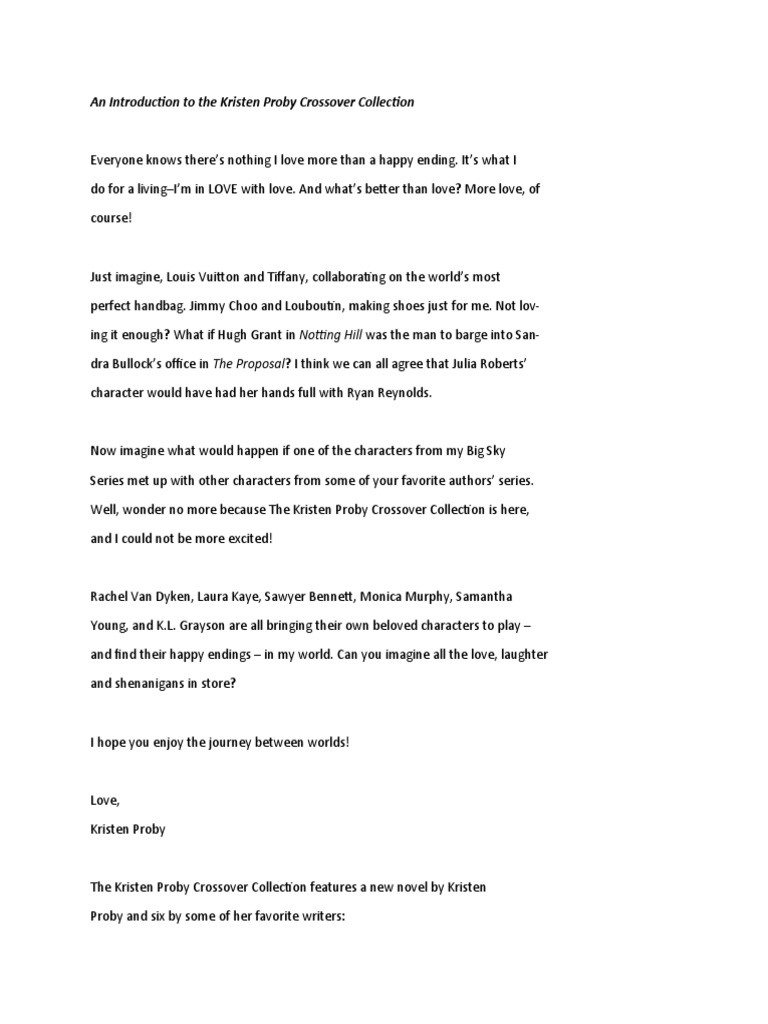 An Introduction To The Kristen Proby Crossover Collection | PDF