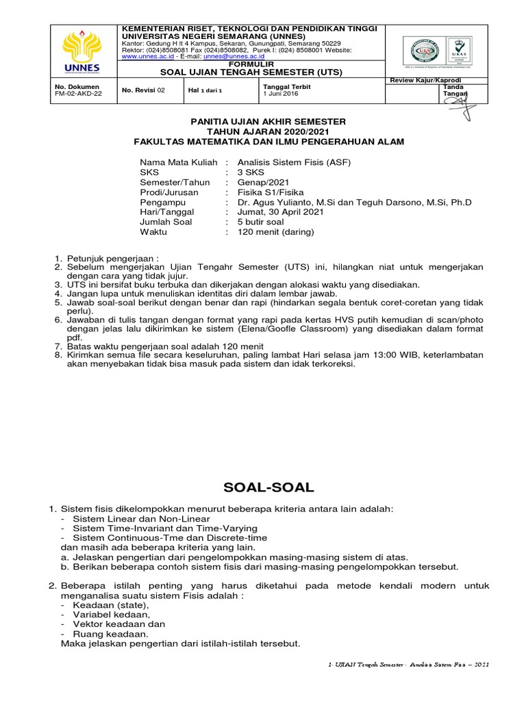Soal UTS | PDF | Sains & Matematika