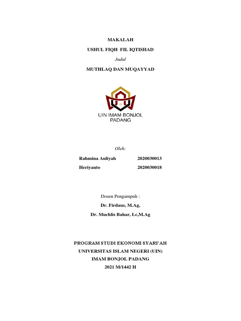 Muthlaq dan Muqayyad dalam Ushul Fiqh | PDF