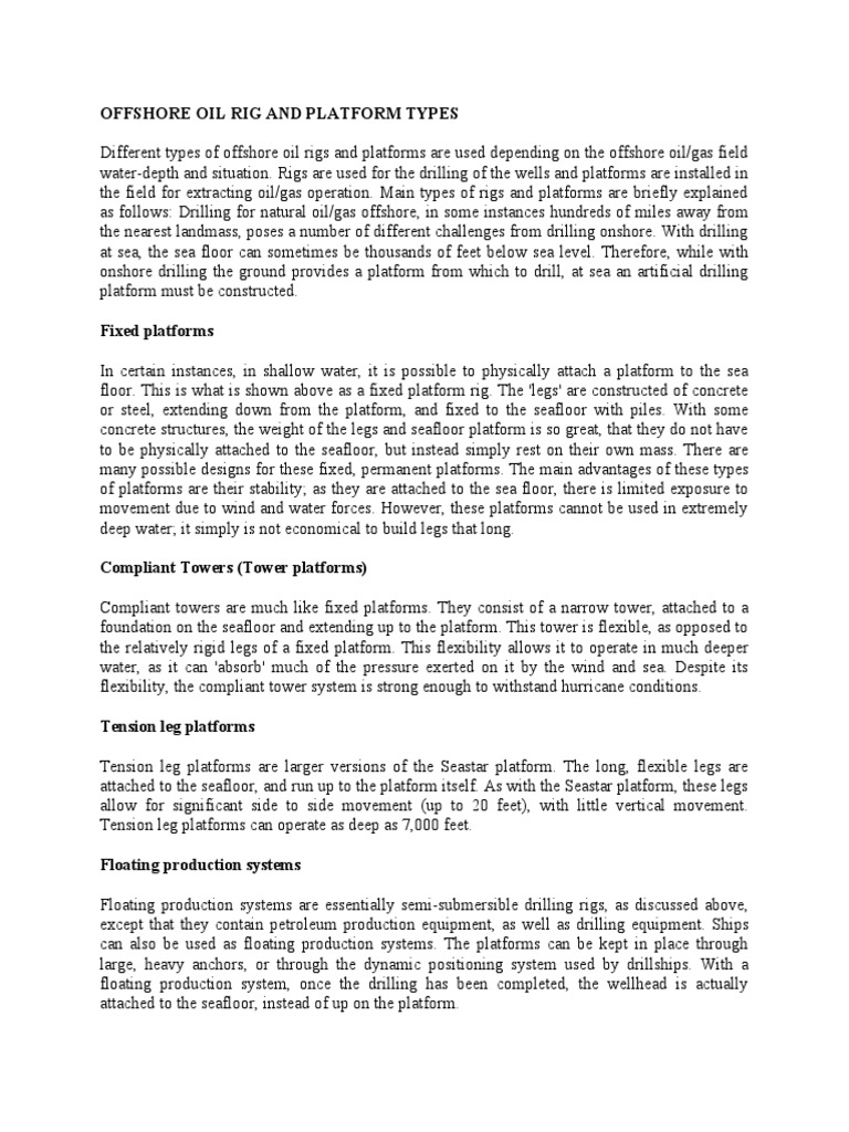 Offshore Oil Rig and Platform Types | PDF | Offshore Drilling ...