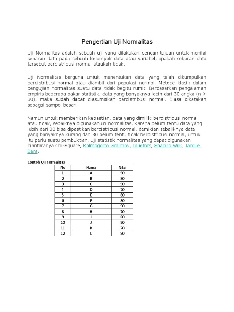 Uji Normalitas: Metode dan Contoh | PDF