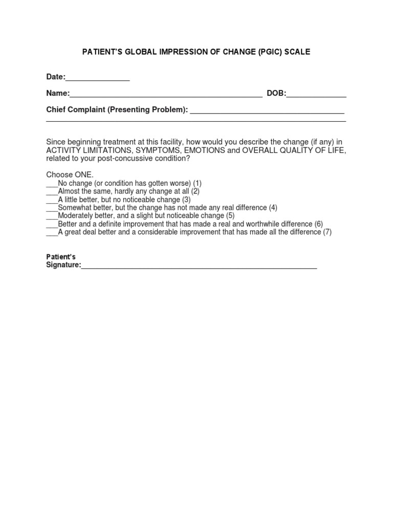 Patient'S Global Impression of Change (Pgic) Scale | PDF