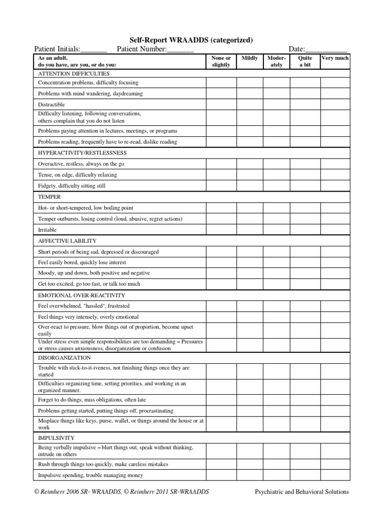 Patient Initials: - Patient Number: - Date | PDF | Impulsivity | Feeling