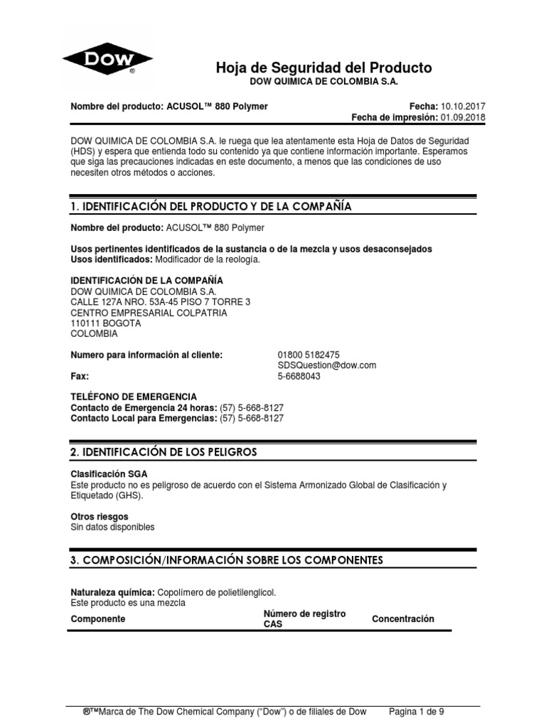 Acusol 880 | PDF | Toxicidad | Dióxido de carbono