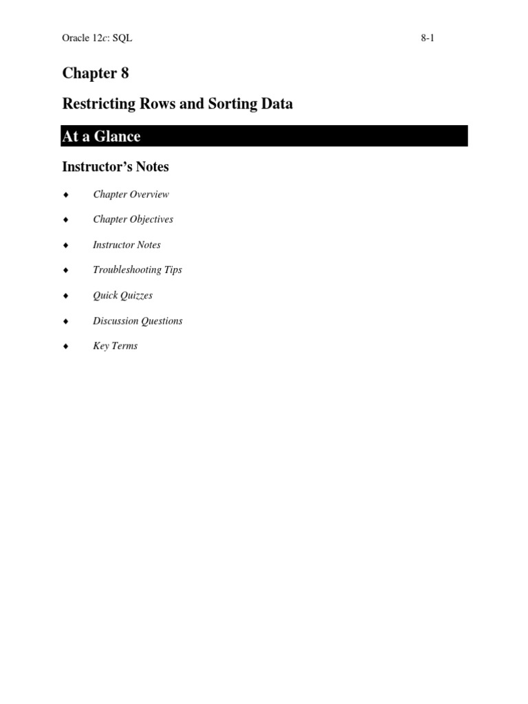 At A Glance: Restricting Rows and Sorting Data | PDF | Sql | Databases