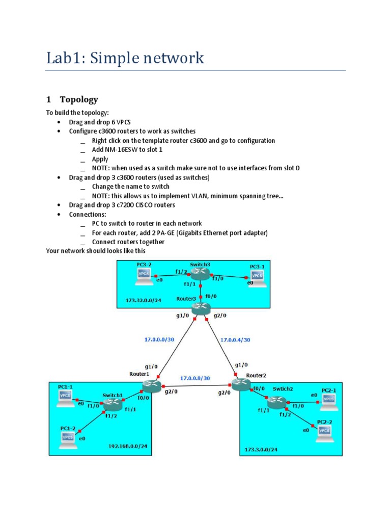 Lab1: Simple Network: 1 Topology | PDF | Ip Address | Internet Protocols