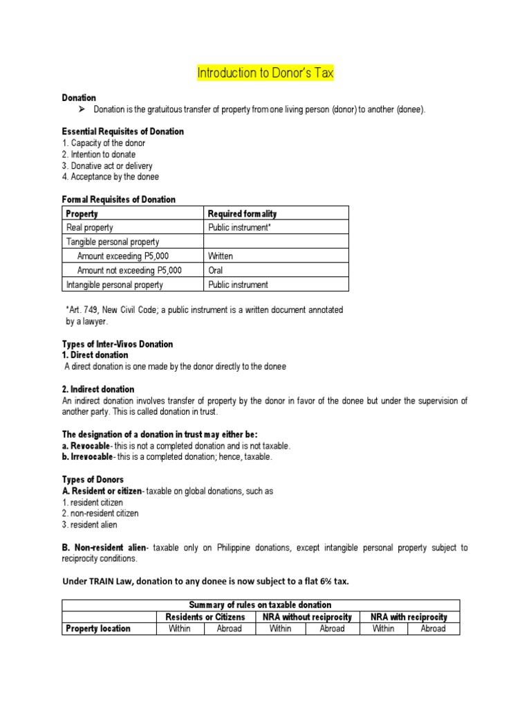 Introduction To Donor's Tax | PDF | Inheritance | Nonprofit Organization