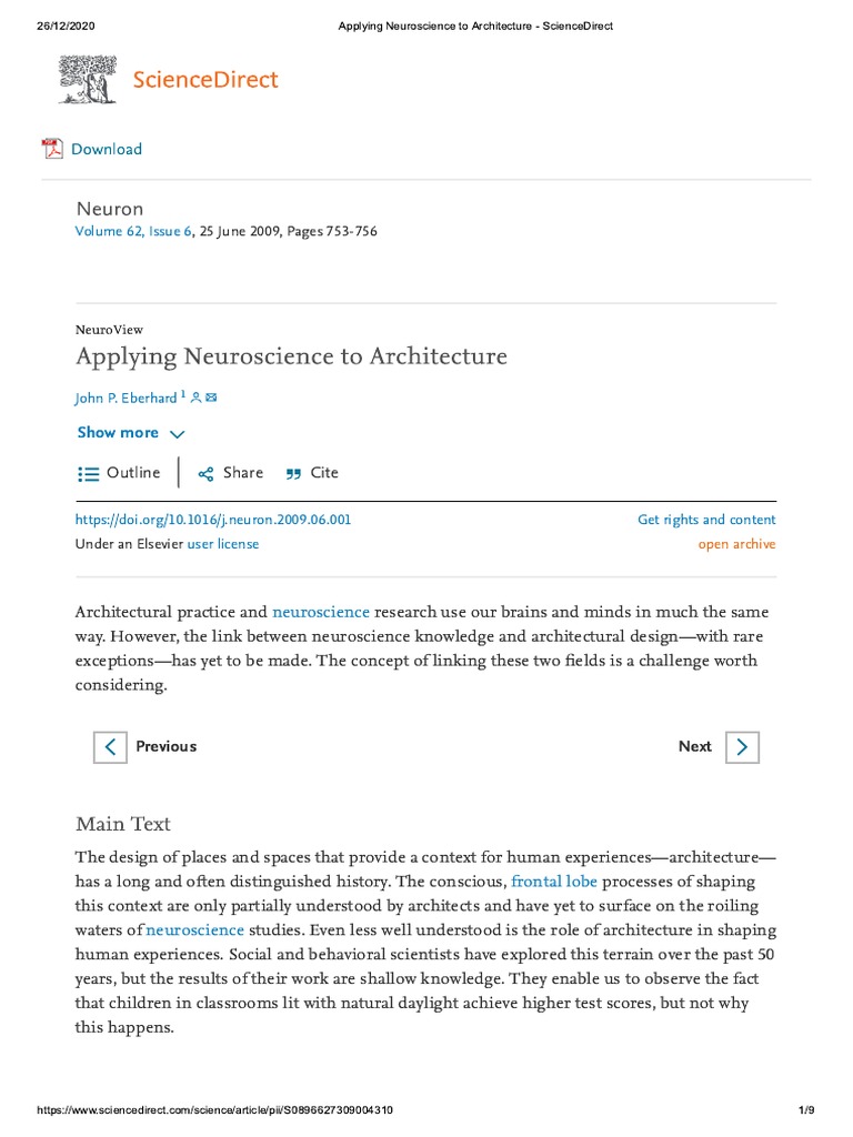 Applying Neuroscience To Architecture - ScienceDirect | PDF ...
