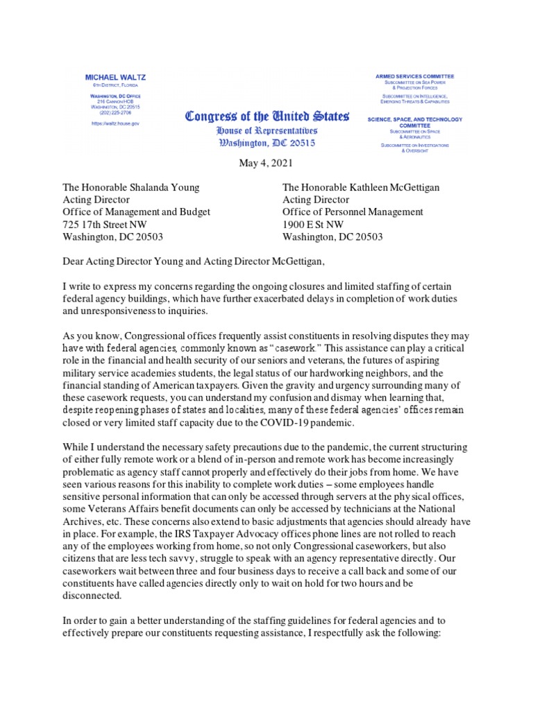 Letter To OMB OPM Re Casework Issues and COVID | PDF | Office Of ...