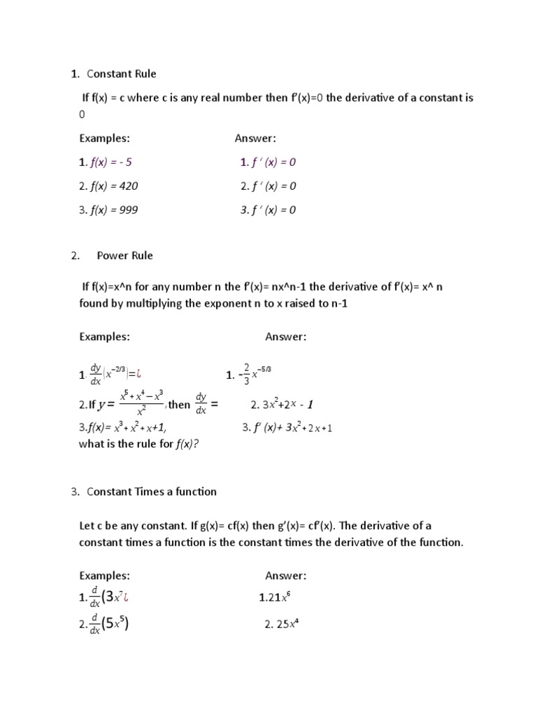 Constant Rule | PDF | Derivative | Rates
