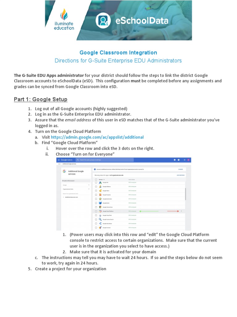 Directions For eSD - Google Classroom Integration | PDF | Cyberspace | Computing