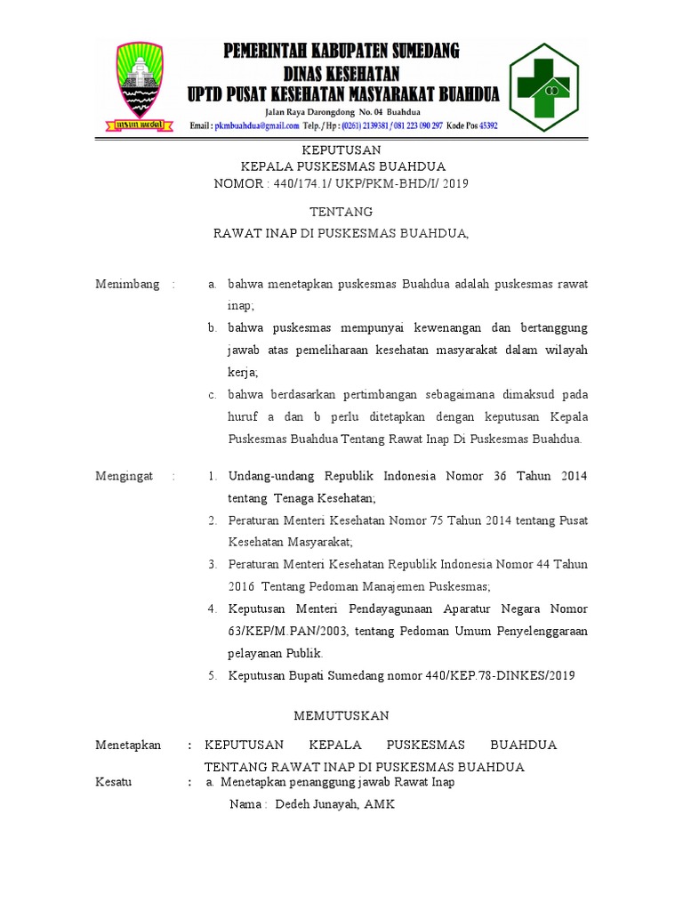 Keputusan Rawat Inap Puskesmas | PDF | Sains & Matematika