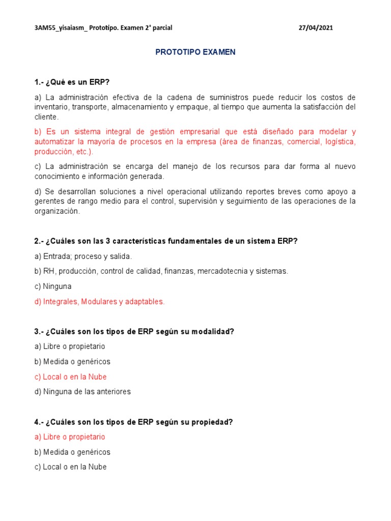 3AM55 - Yisaiasm - Prototipo. Examen 2° Parcial | PDF | Planificación de recursos empresariales ...