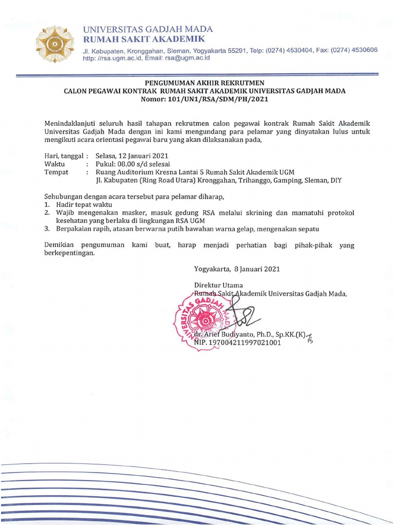 Pengumuman Hasil Akhir Rekrutmen RSA Des 20 - Unggah | PDF