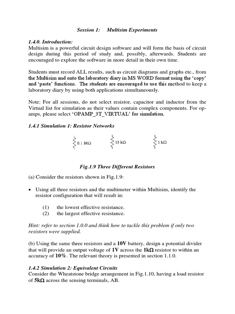 Session 1: Multisim Experiments | PDF | Operational Amplifier | Electrical Network