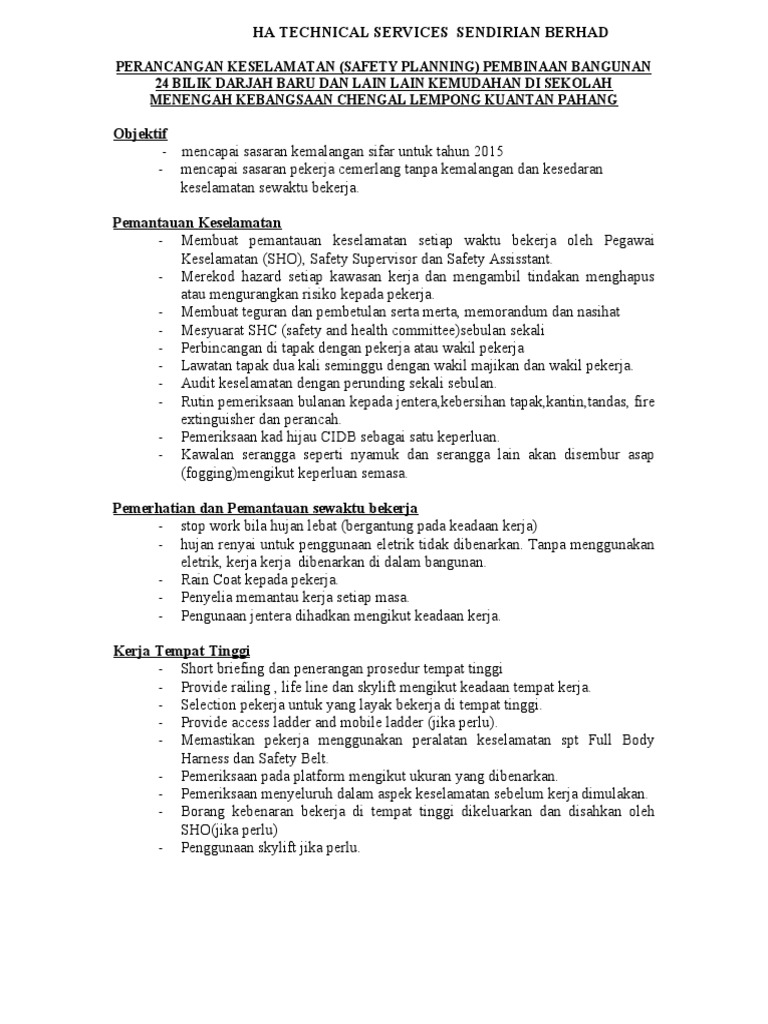 Safety Plan Presentation For Ha Tech Serv SDN BHD | PDF