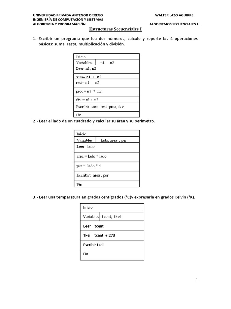 ICSI-ALGOYPROG-Ejemplos Estructuras Secuenciales I-Resueltos-VB | PDF | Algoritmos | Enseñanza ...