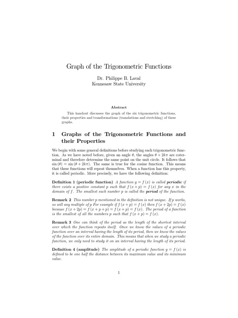 1 Graphs of The Trigonometric Functions and Their Properties | PDF ...
