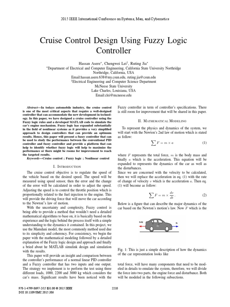 (Jurnal) Cruise Control Design Using Fuzzy Logic Controller | PDF | Control Theory | Torque