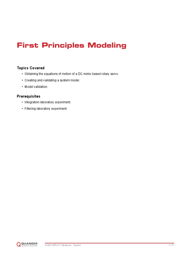 QUBE-Servo 2 First Principles Modeling Workbook (Student) | PDF | Electric Motor | Matlab