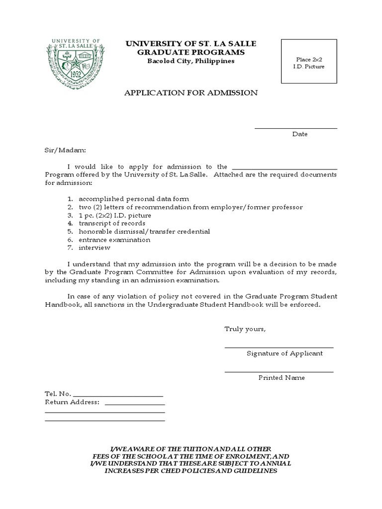 Application For Admission | PDF | University And College Admission ...