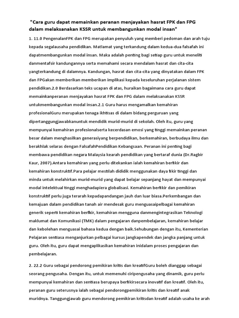 Cara Guru Dapat Memainkan Peranan Menjayakan Hasrat FPK Dan FPG Dalam Melaksanakan KSSR Untuk ...