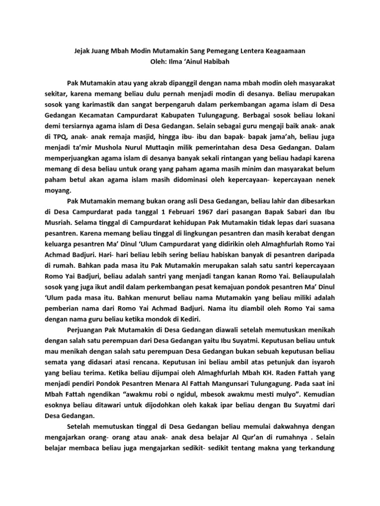 Jejak Juang Mbah Modin di Gedangan | PDF