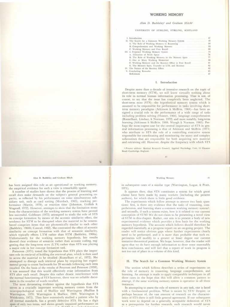 Working Memory: Alan D. Baddeley' and Graham Hitch' | PDF | Working ...
