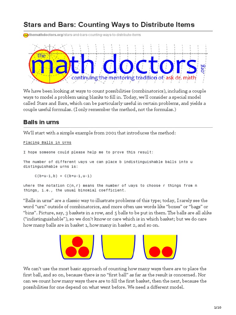 Stars and Bars Counting Ways To Distribute Items | PDF | Algebra | Teaching Mathematics