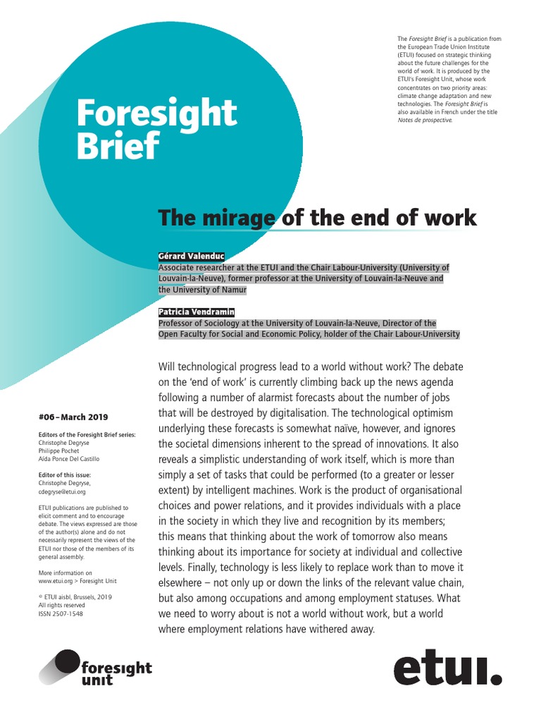 VALENDUC, G. VENDRAMIN, P. (2019) - The Mirage of The End of Work | PDF ...