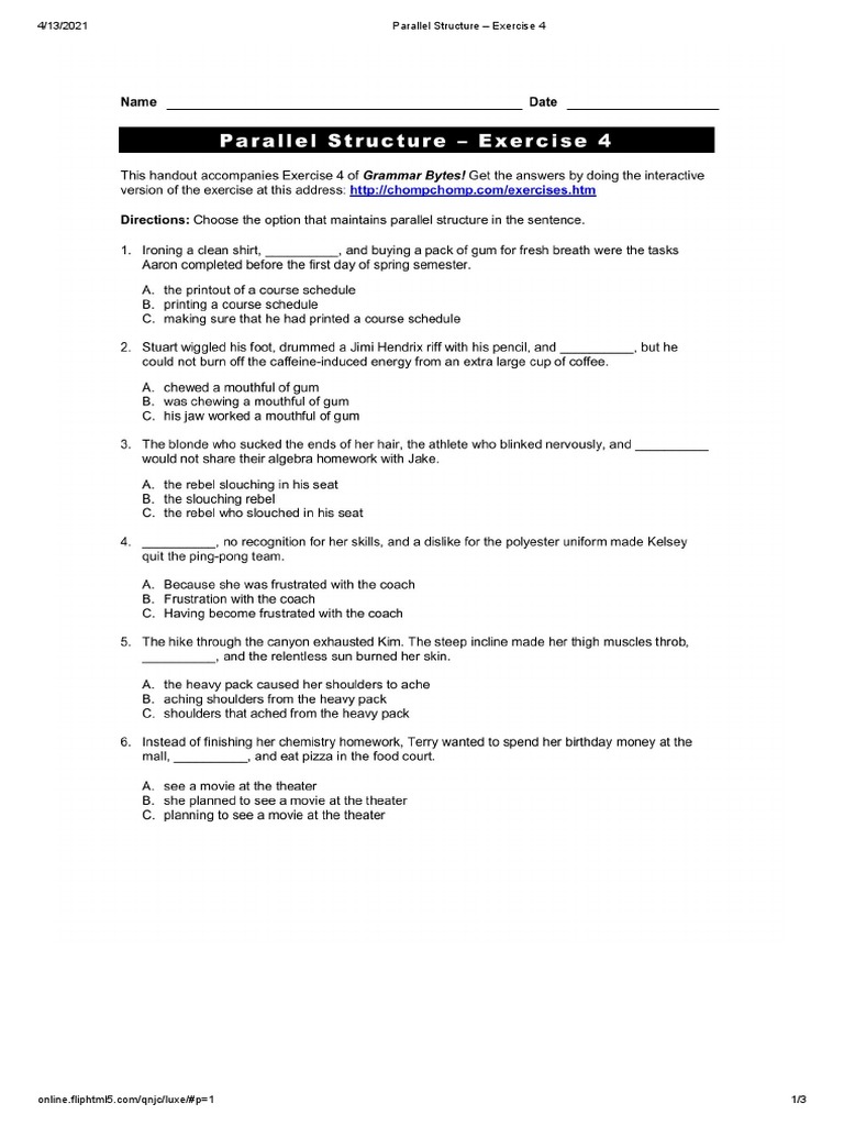 Parallel Structure - Exercise 4 | PDF