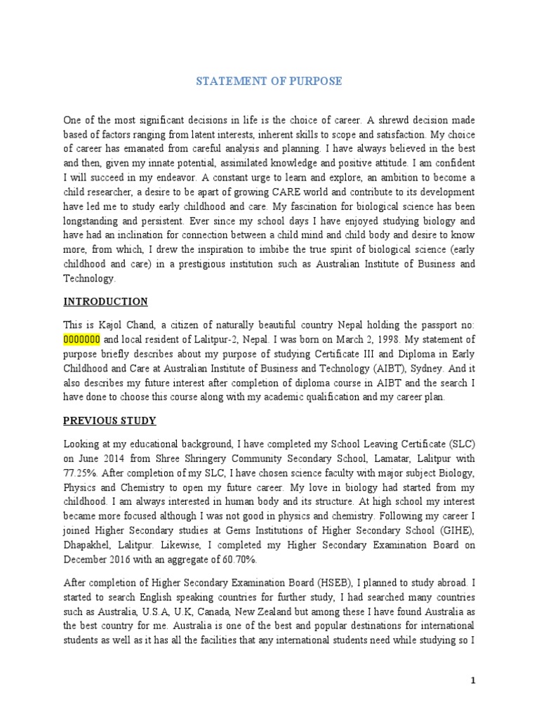 Editing STATEMENT OF PURPOSE Kajol | PDF | International Student ...