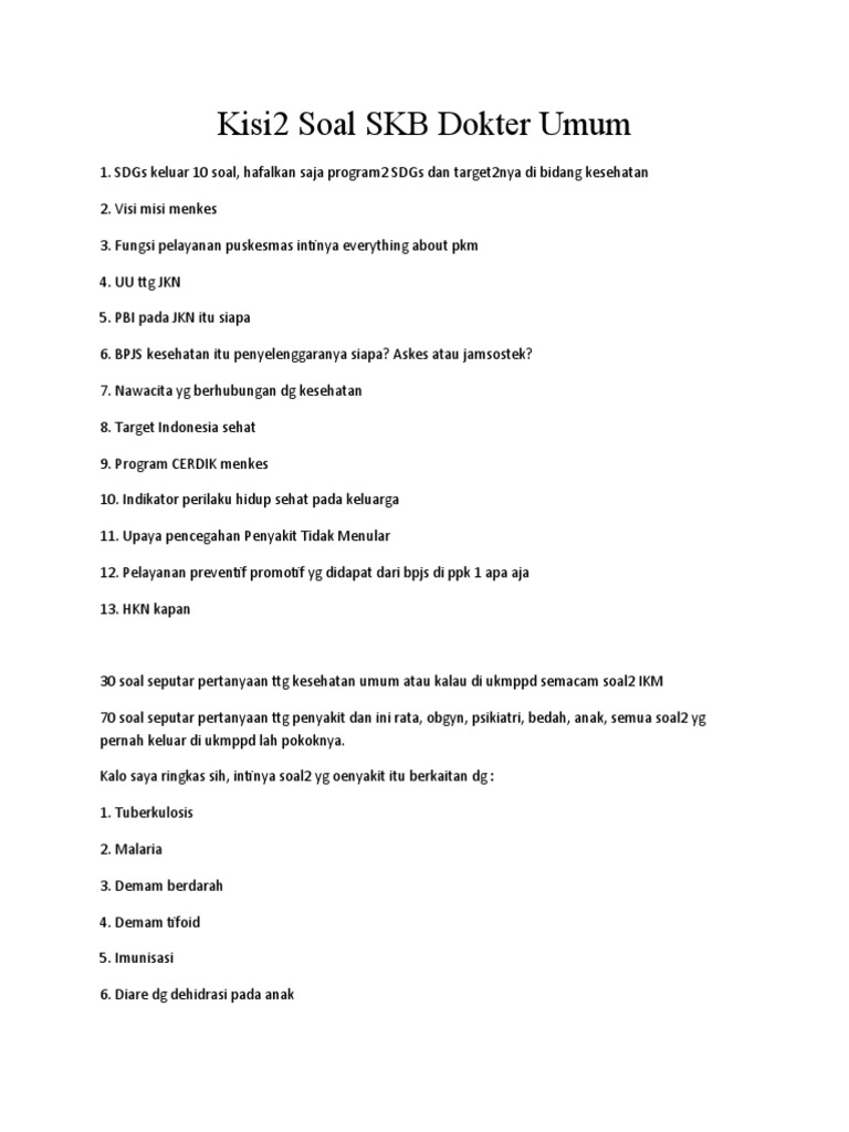 Kisi2 Soal SKB Dokter Umum | PDF