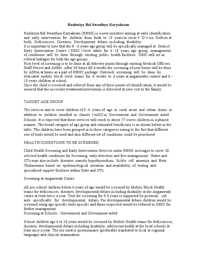 RBSK: Child Health Screening Program | PDF | Screening (Medicine ...