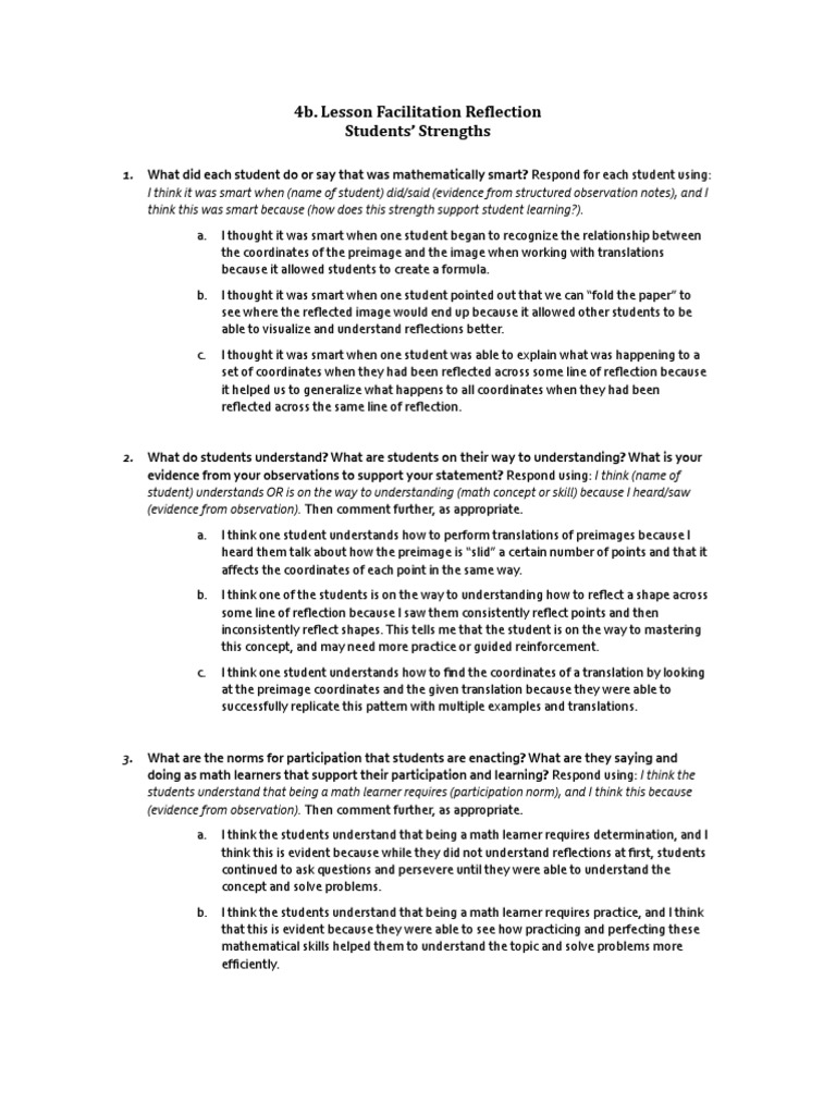 Lesson Sequence Reflection | PDF | Teaching Mathematics | Learning