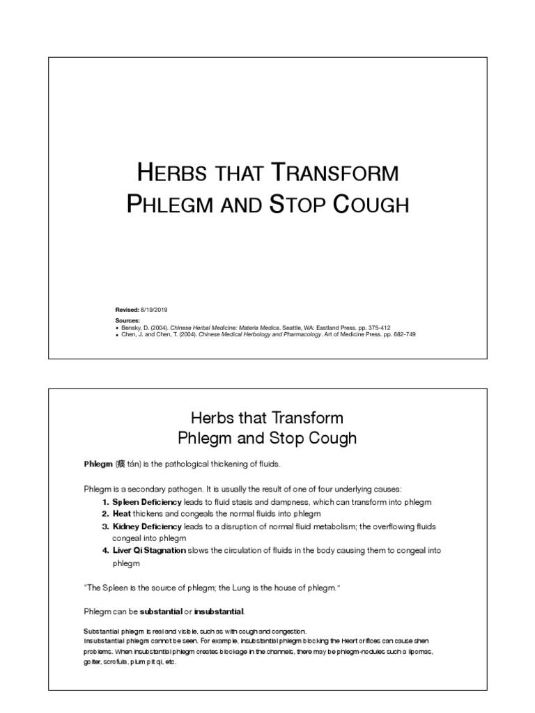Herbs - Phlegm Heat | PDF | Cough | Traditional Chinese Medicine