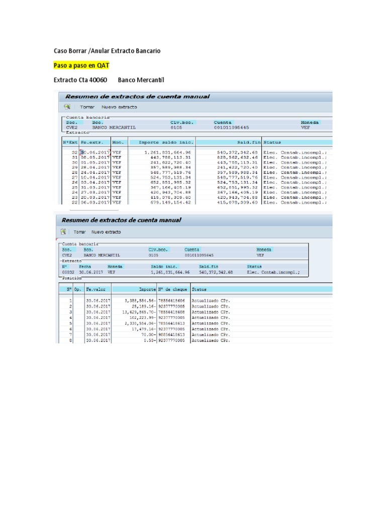 FF67 Caso Borrar - Anular Extracto Bancario Paso A Paso en SAP | PDF