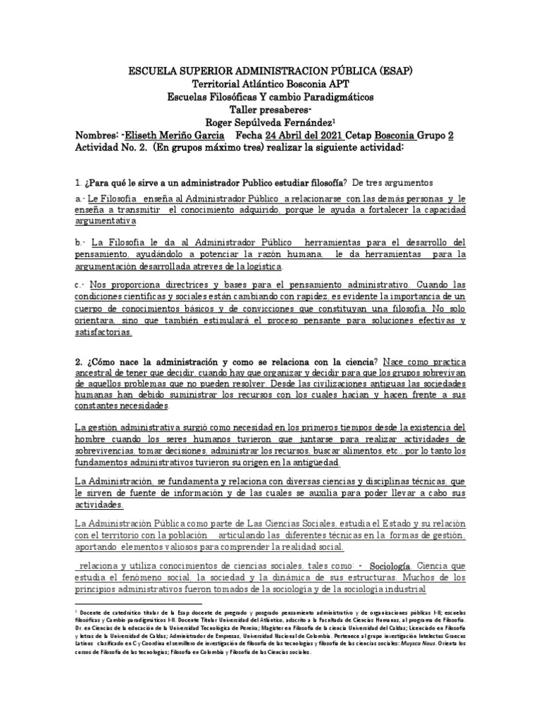 Actividad No. 2 - Taller Presaberes | PDF | Conocimiento | Science Actividad No. 2 - Taller Presaberes | PDF | Conocimiento | Science