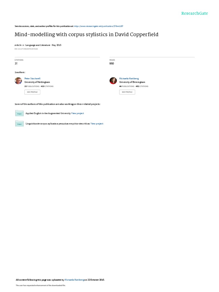 Mind-Modelling With Corpus Stylistics in David Cop | PDF | David ...