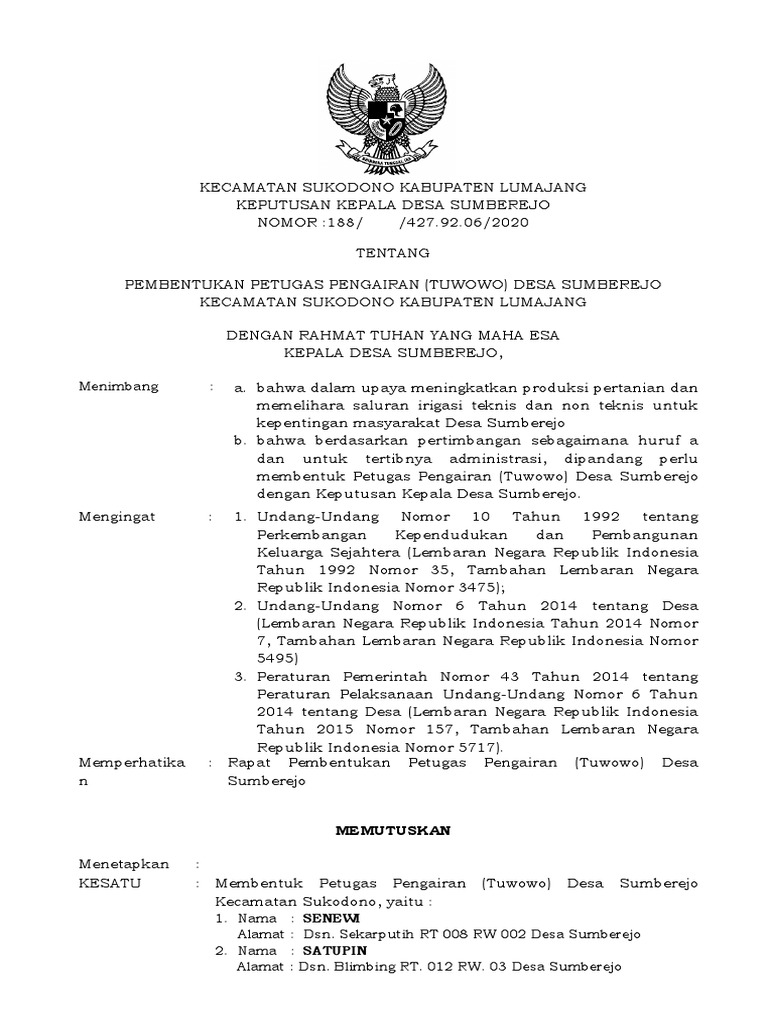 001 SK Pembentukan Petugas Pengairan | PDF