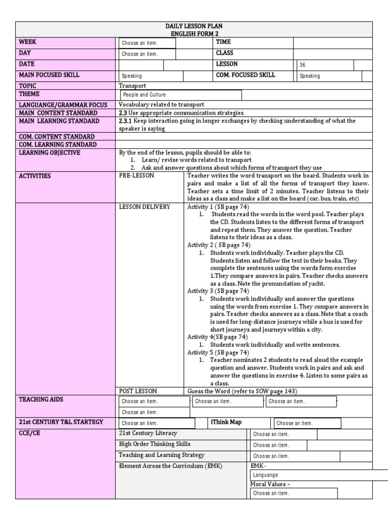 Lesson Plan: Transport and Journeys | PDF | Lesson Plan | Question