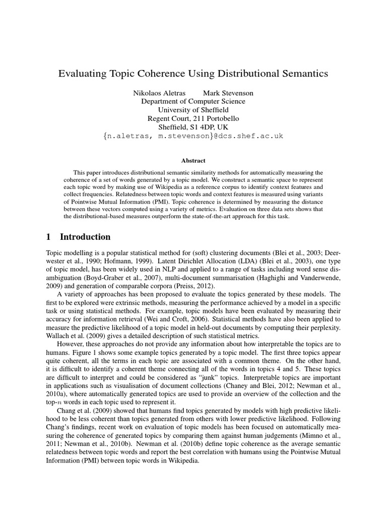 Topic Coherence in NLP Models | PDF | Cognitive Science | Science