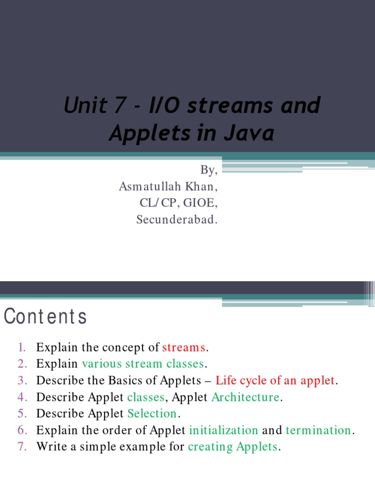 IT Unit 7 - Understand IO Streams and Applets in Java | PDF | Java Virtual Machine | Class ...