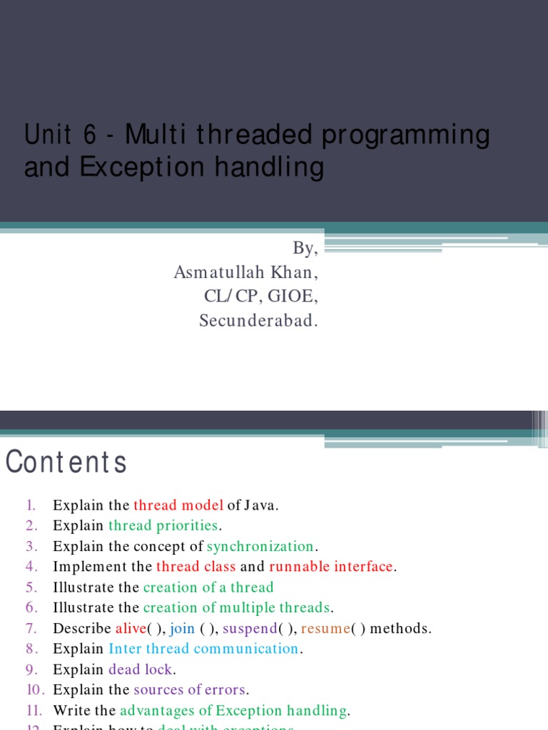 IT Unit 6 - Multi Threaded Programming and Exception Handling-1 | PDF | Process (Computing ...