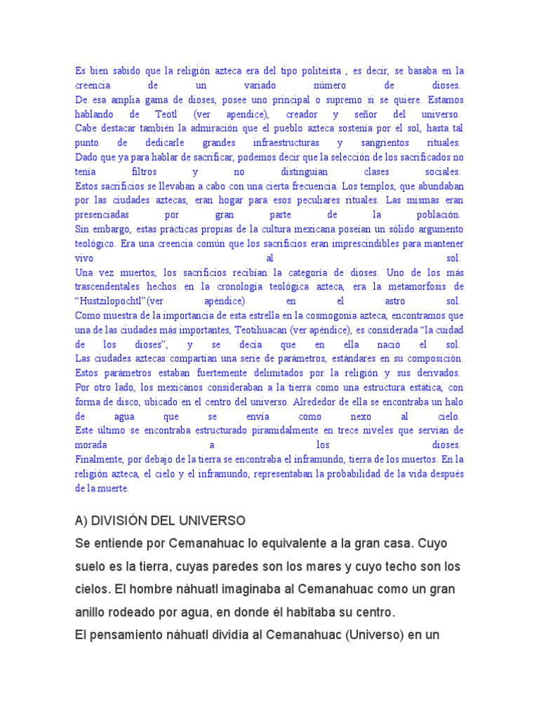 Cosmovision Azteca | PDF | Rituales | Cielo